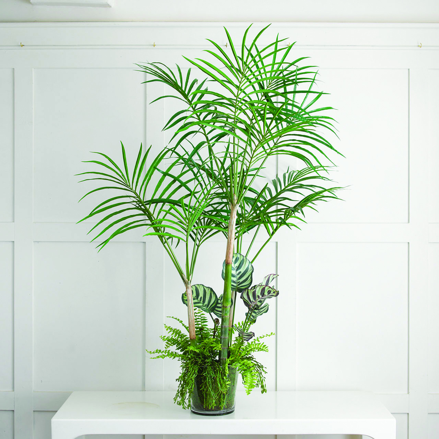 Artificial Large Mixed Palm, Fern and Zebra Plant Arrangement in Vase