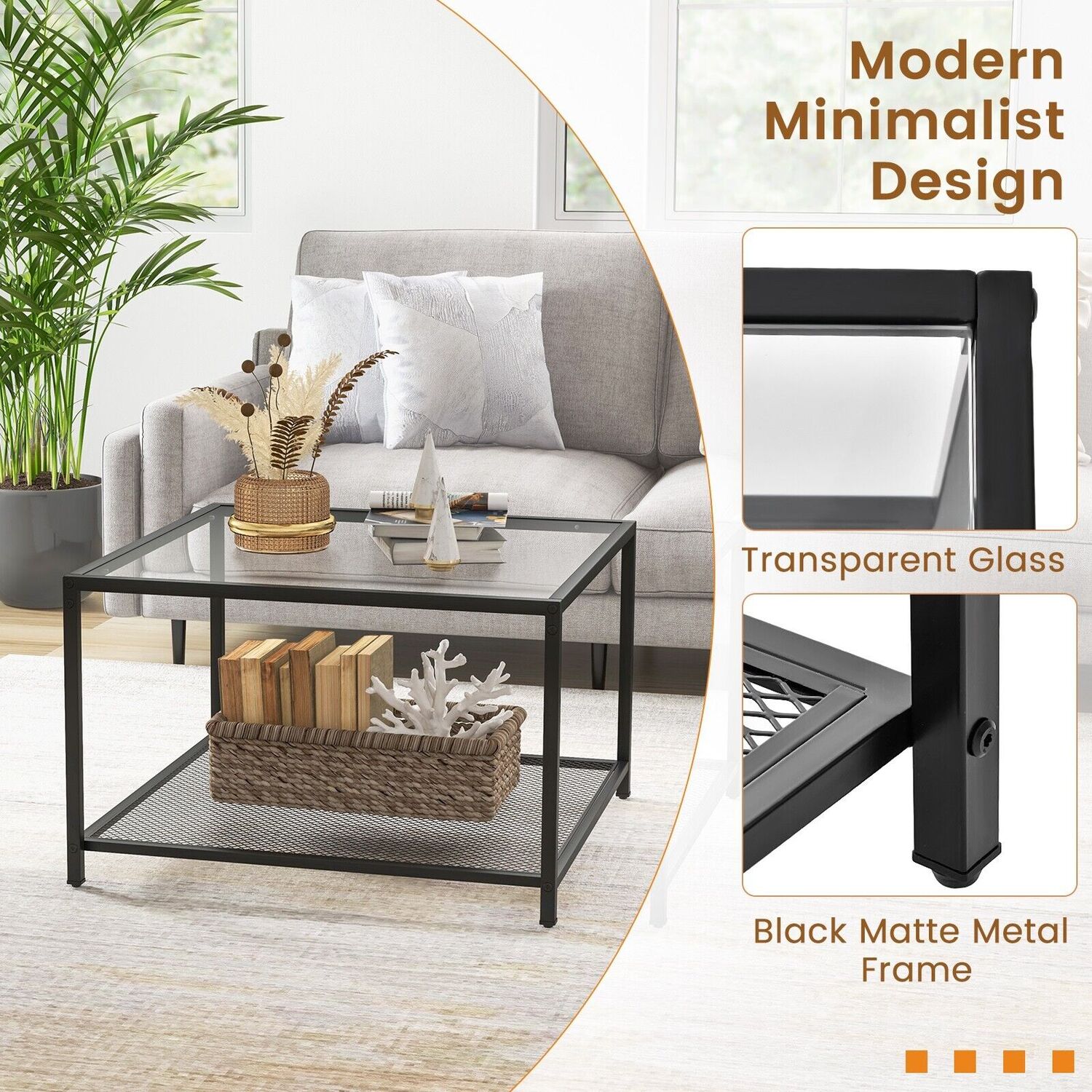 Tempered Glass Sofa Side Table Accent Center Table