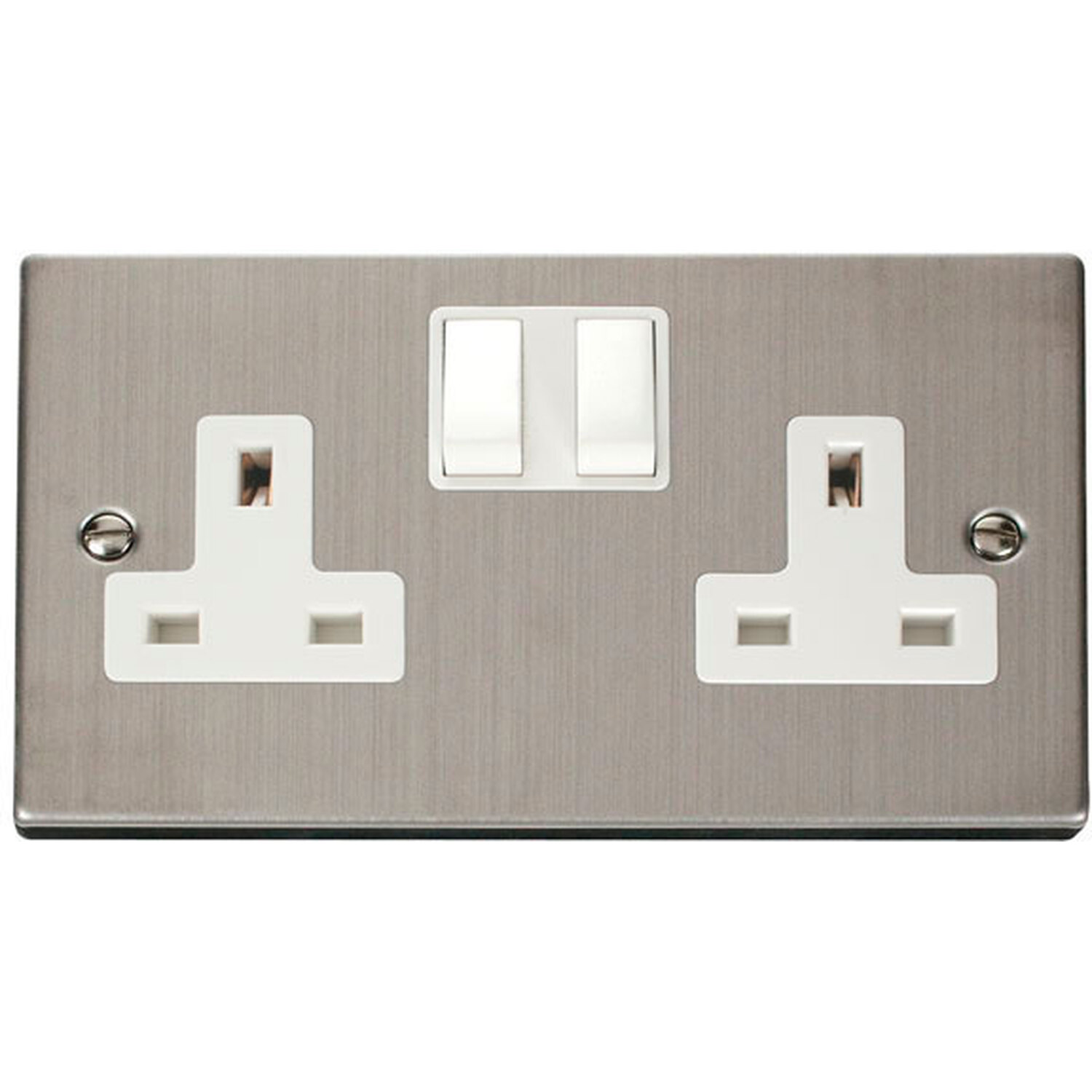Stainless Steel 2 Gang 13A Twin Double Switched Plug Socket