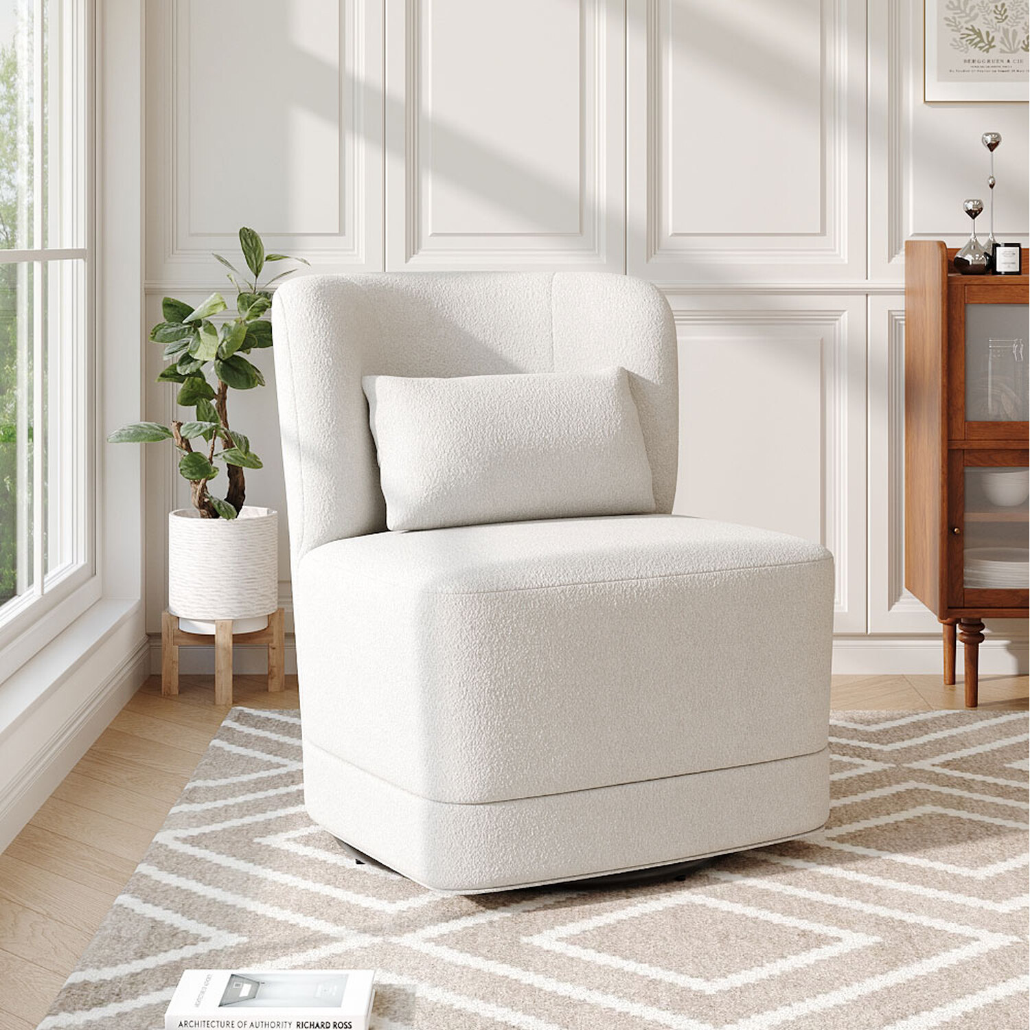 Teddy Bear Faux Fur Swivel Chair with Small Cushion