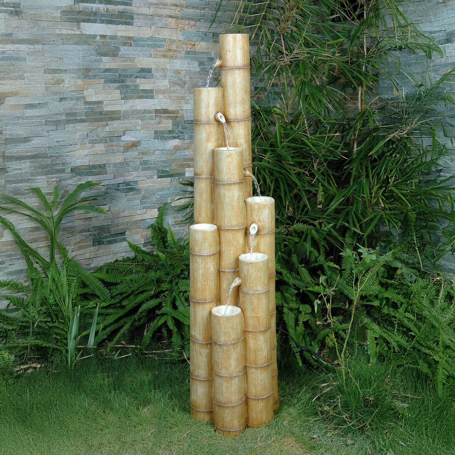 7 Large Cascading Bamboo Poles Design Water Feature