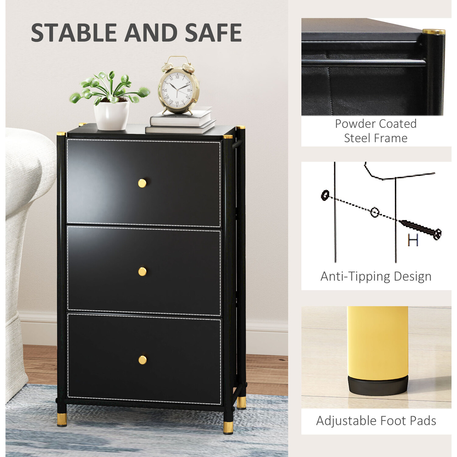 HOMCOM Bedroom Chest of Drawers with PU Leather Surface