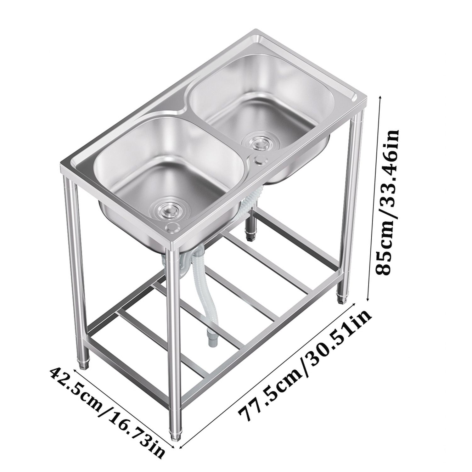 Freestanding Double Sink Kitchen Sink with Two Tap Holes
