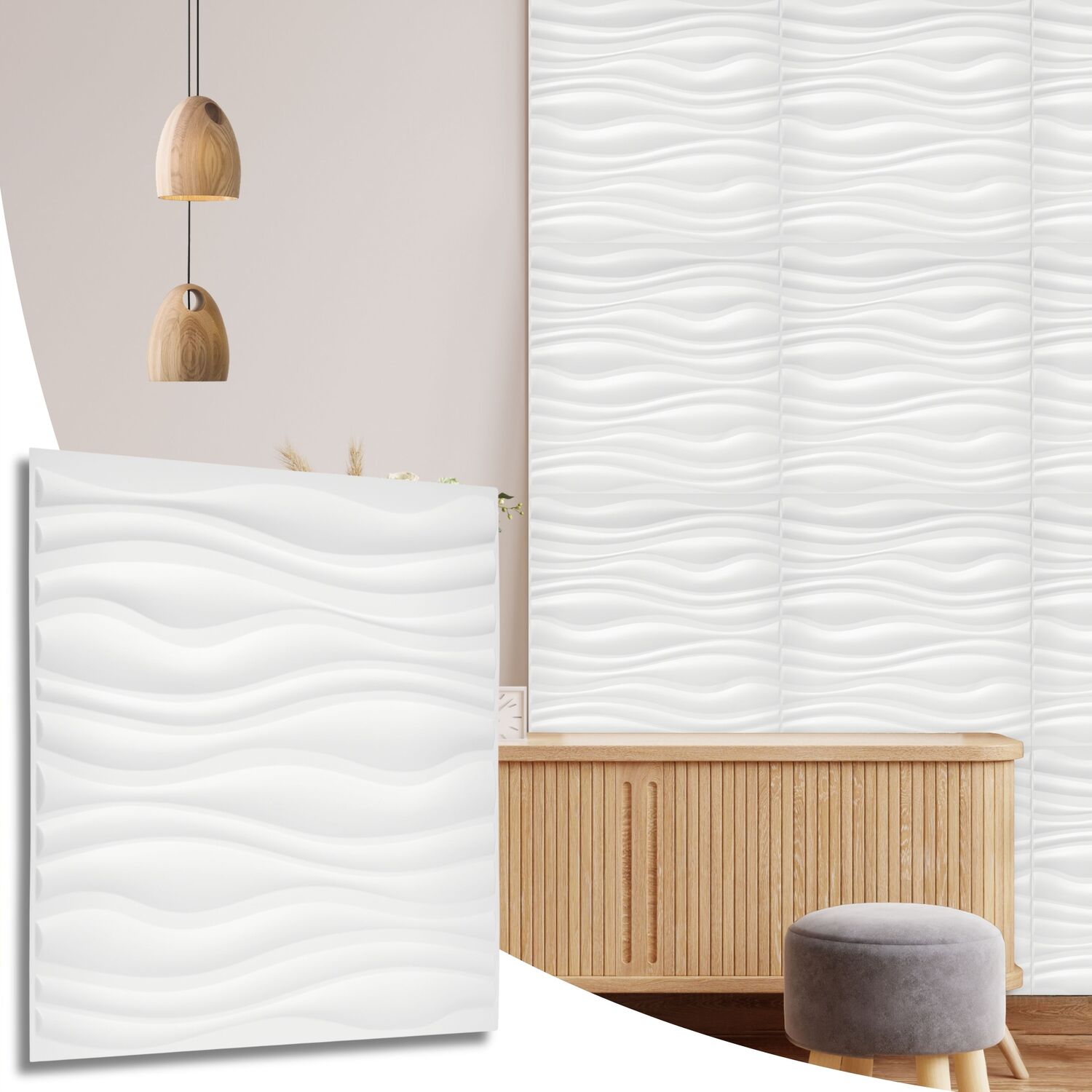 3D Wall Panels with Adhesive Included Wave Effect Design