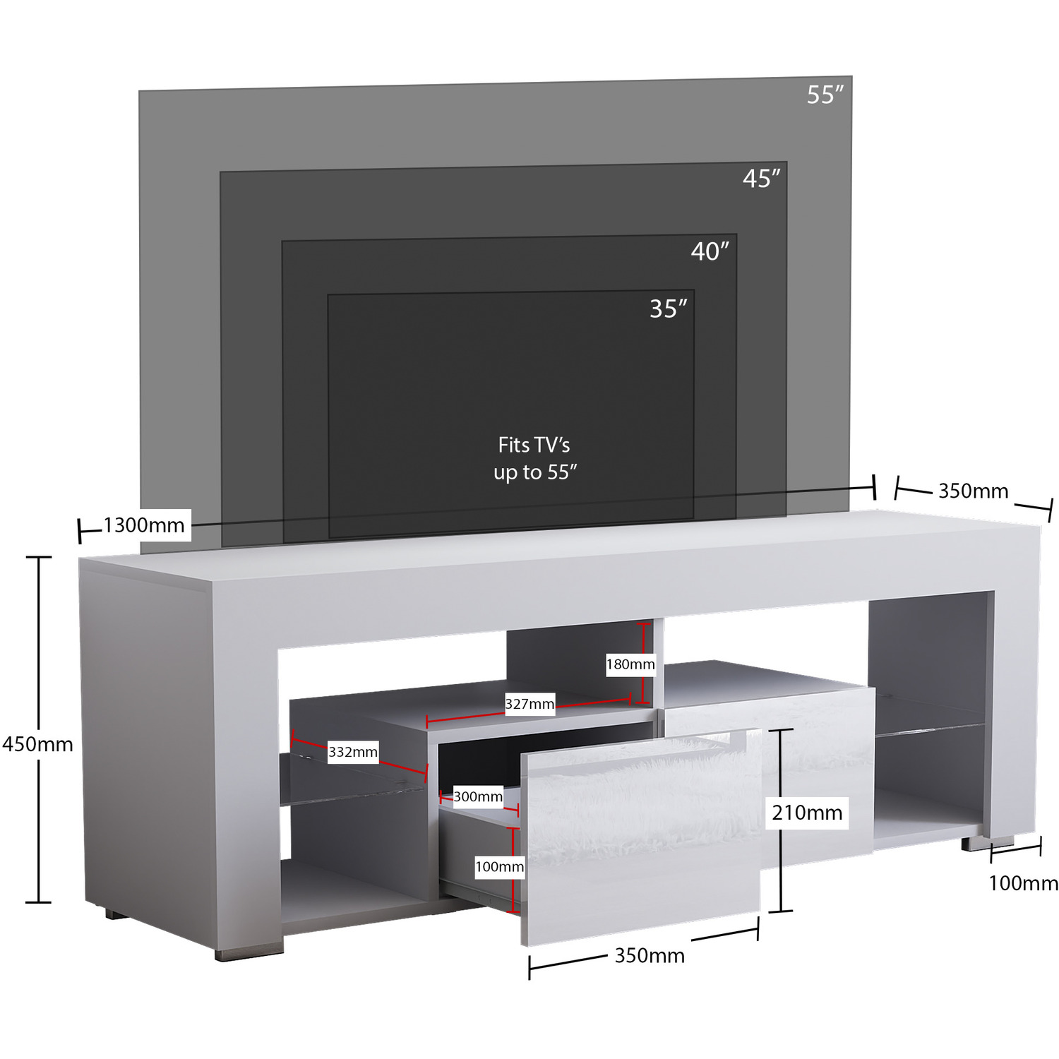 Luna 2 Drawer LED TV Unit