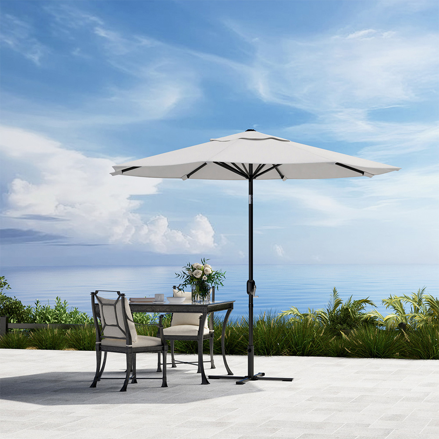 Sheonly 3m Rotating Parasol Garden Sunshade with Foldable Cross Base