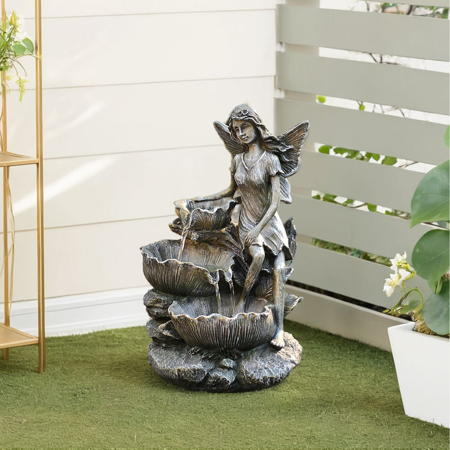 Solar Powered Garden Fountain with Fairy Statue