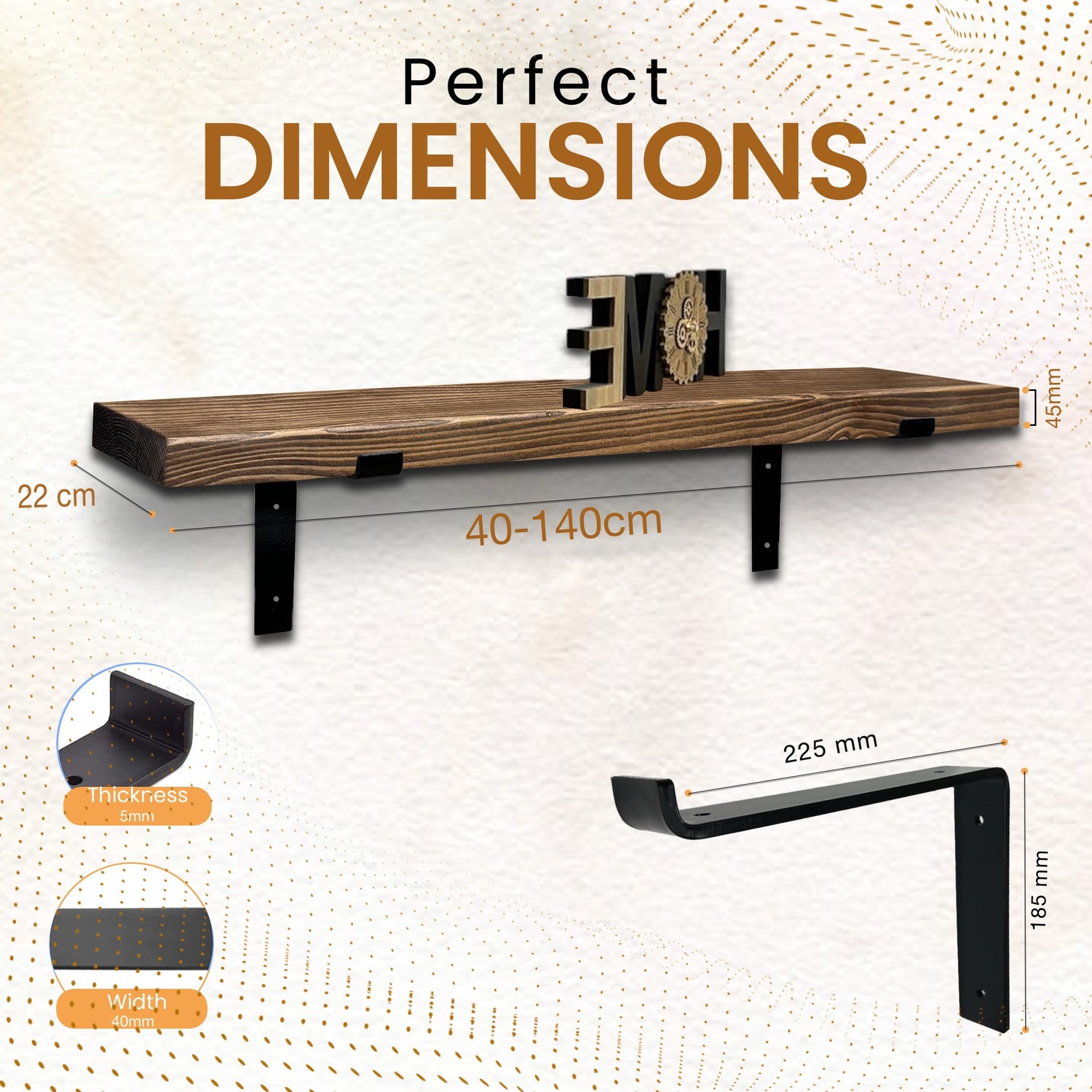 Rustic Wooden Shelf Walnut Handcrafted Shelf with Inverted Brackets