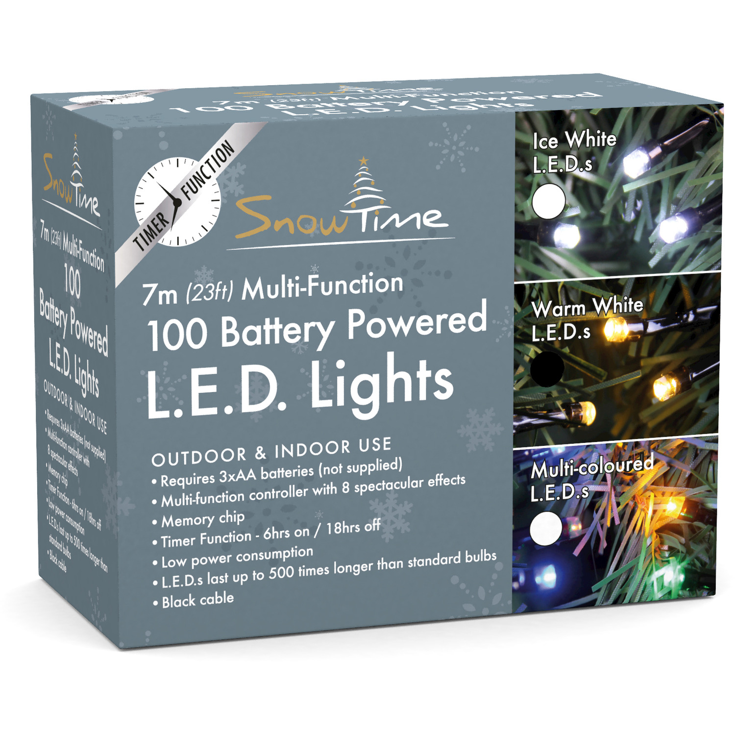Snowtime 100 LED Battery Operated Outdoor String Lights
