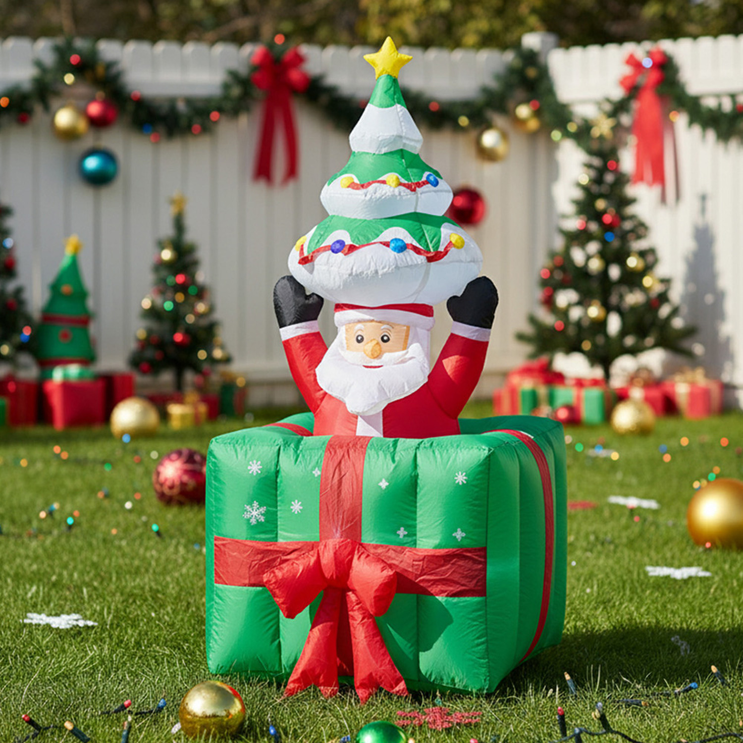 Pop-Up Santa with Light-Up Christmas Tree Inflatable Decor