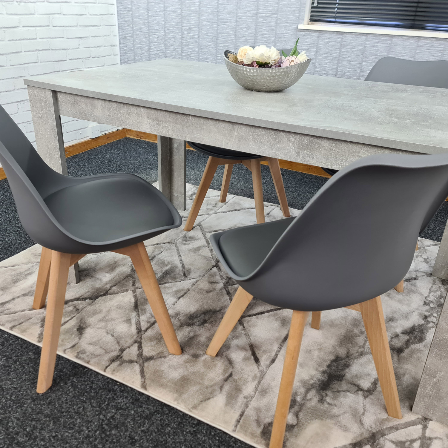 Stone Grey Effect Table with 4 Chairs Dining Set