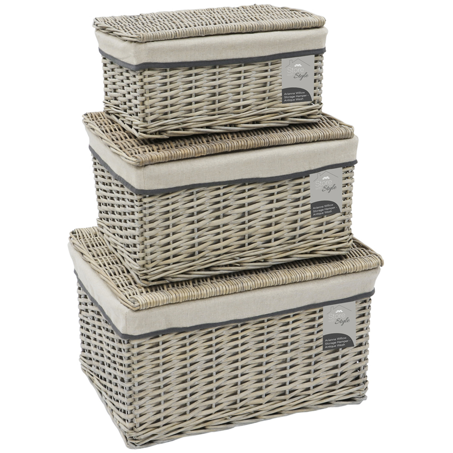 Set of 3 Arianna Rectangular Willow Hamper Basket