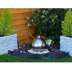 20cms Stainless Steel Sphere Modern Metal Solar Water Feature