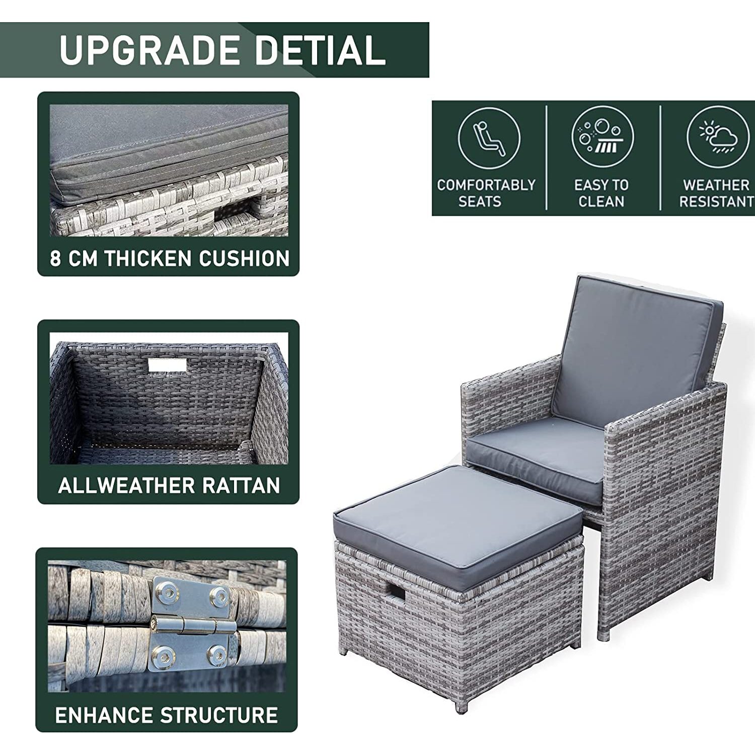 8 Seater Cube Garden Furniture Set with Ice Bucket Storage Stool