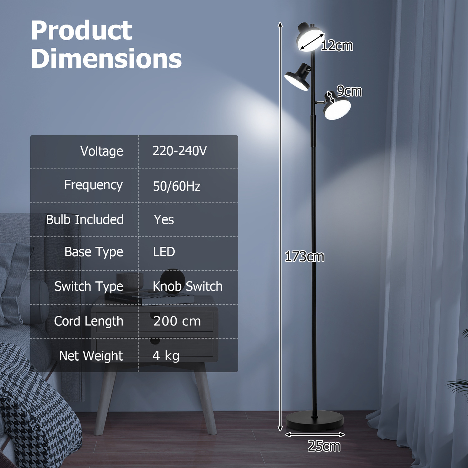 3-Light Modern Floor Lamp