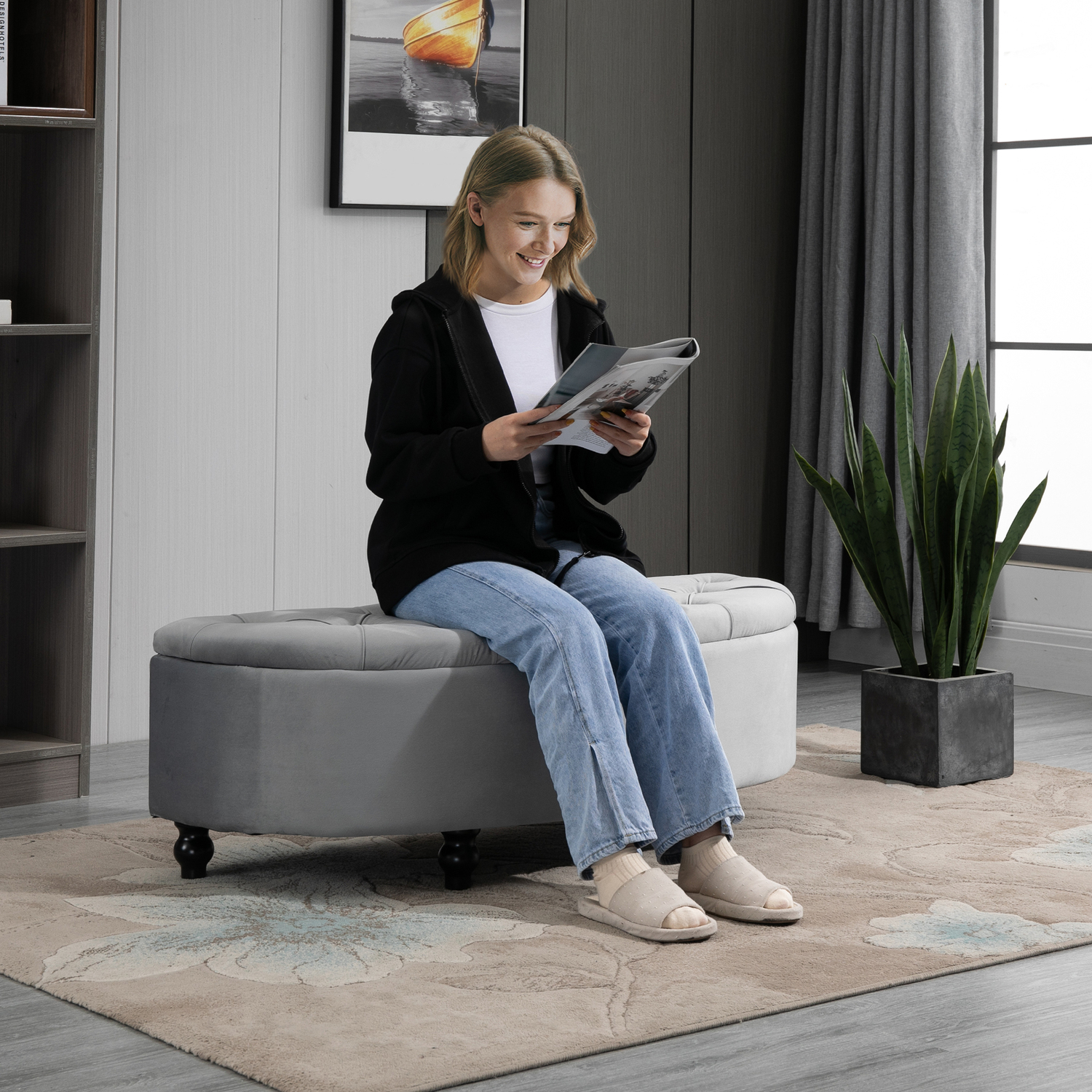 HOMCOM Semi-Circle Bed End Bench Ottoman with Storage