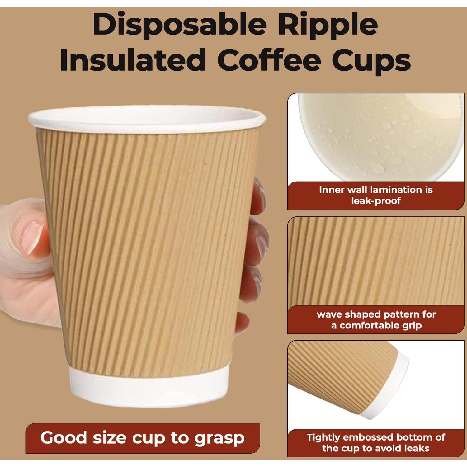 8oz Disposable Kraft Ripple Insulated Ripple Coffee Cups