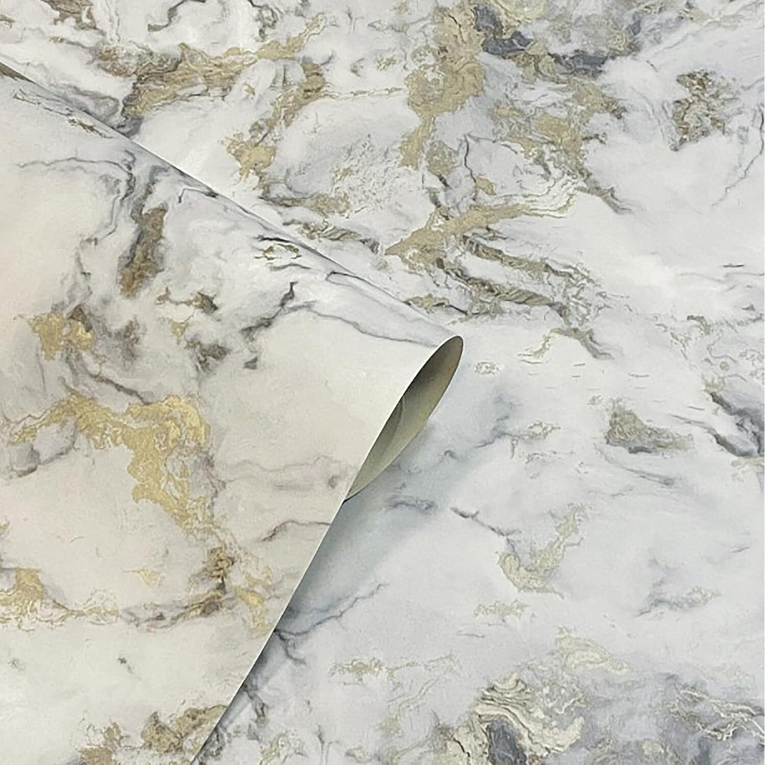 Bahia Marble Mono Metallic Gold Granite Stone Wallpaper