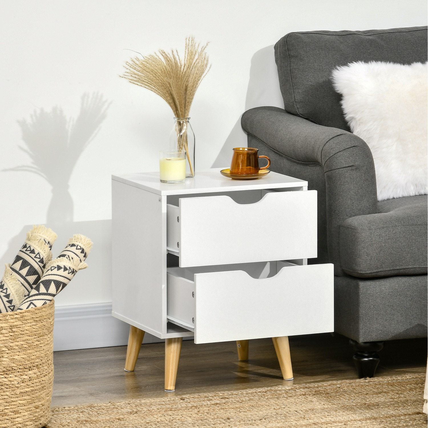 HOMCOM Bedside Cabinet Bedside Table with 2 Drawers