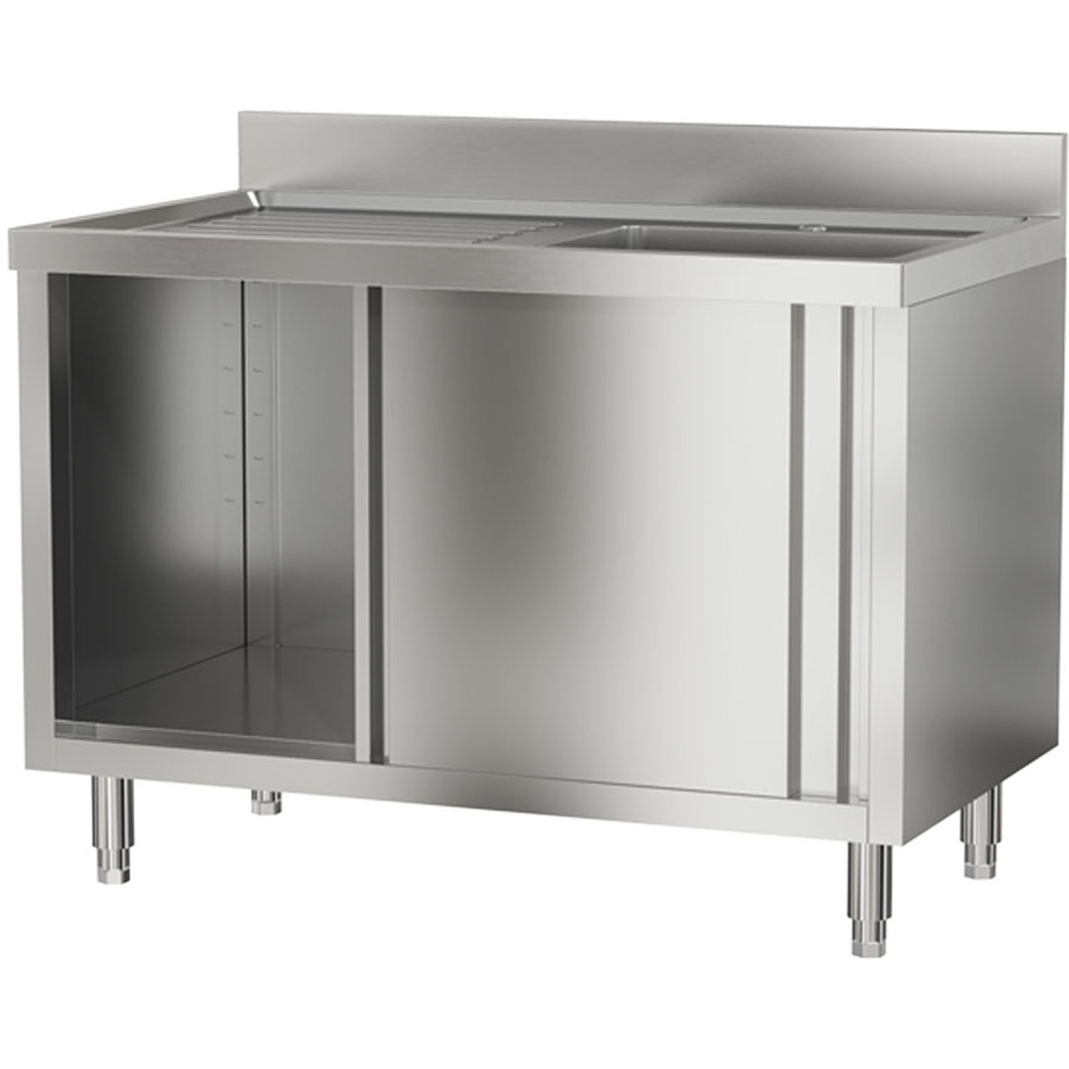 Freestanding Kitchen Sink Cabinet with Splashback and Sliding Doors