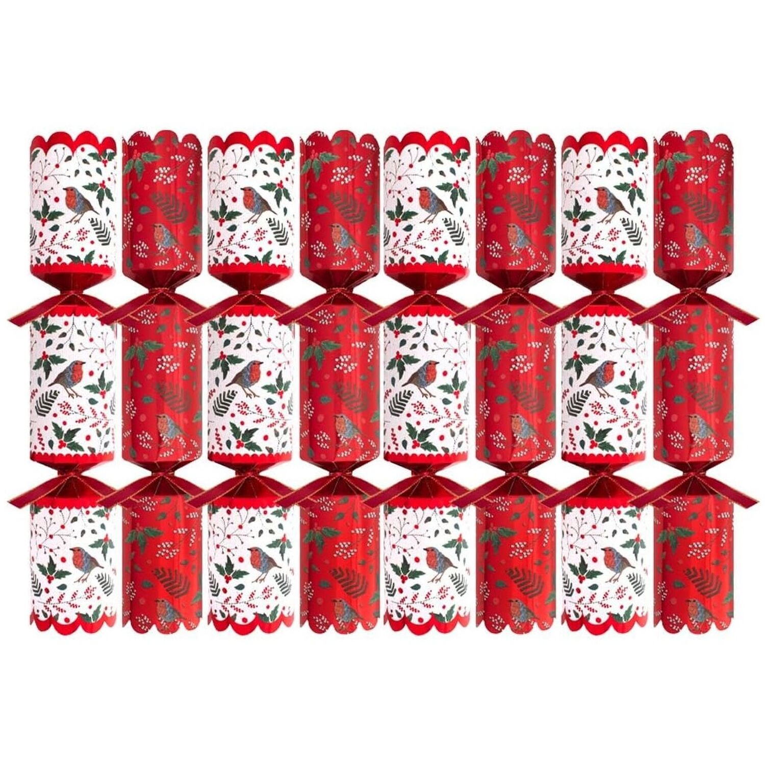 8 Premium Robin Christmas Dinner Crackers Red White Robin 12.5 Inch