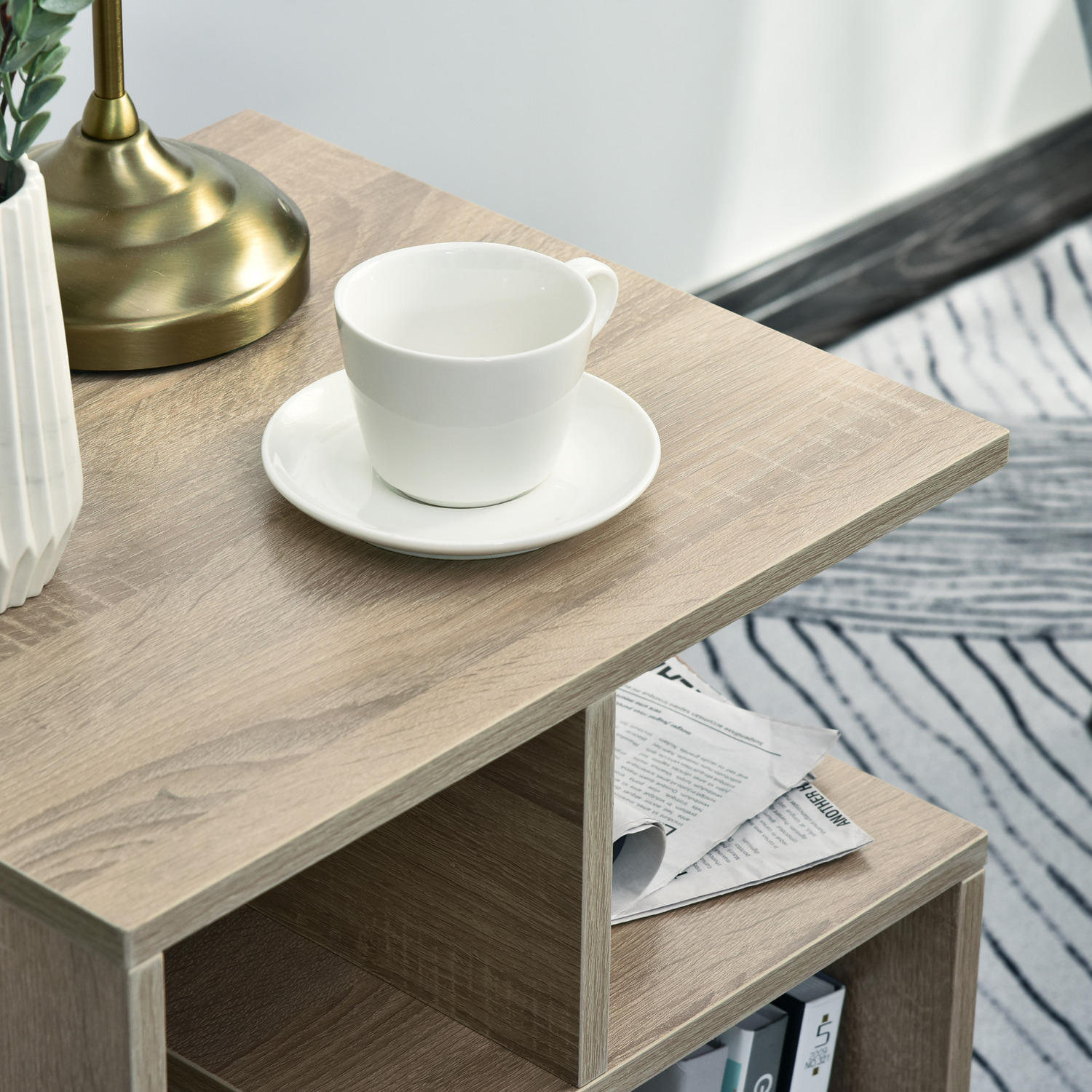 HOMCOM 3 Tier Side End Table with Open Shelf Storage