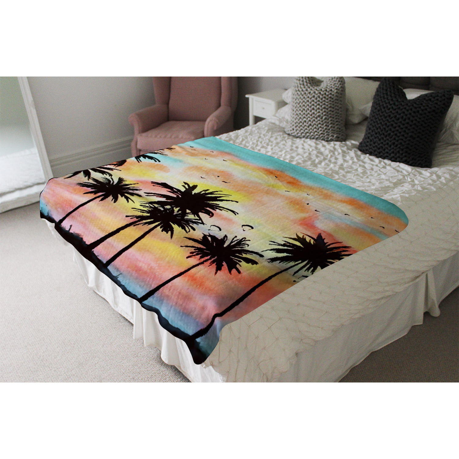 Palm Trees At Sunset Blanket