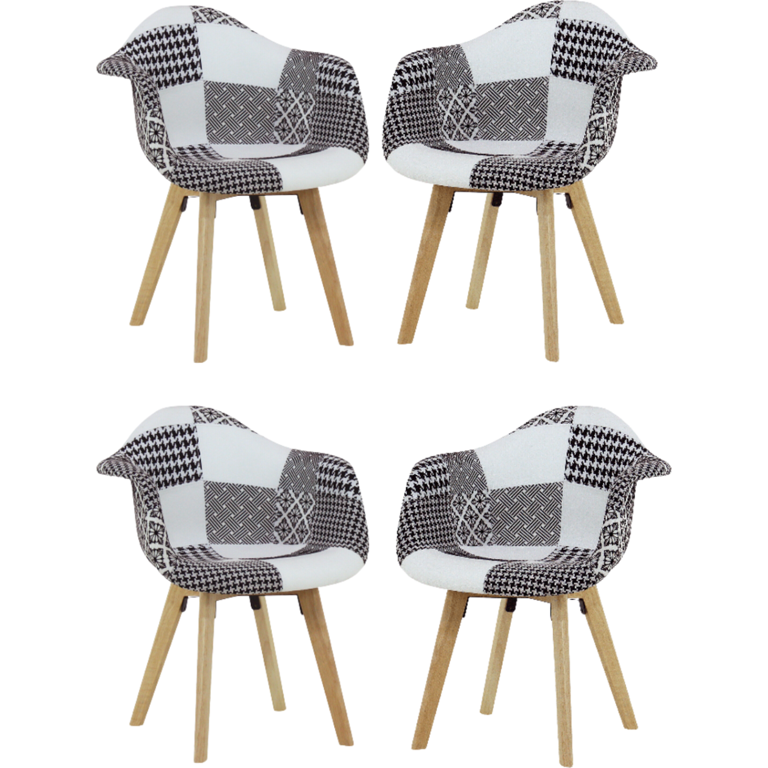 Set of 4 Chrono Patchwork Tub Fabric Dining Chair with Arms for Dining Room