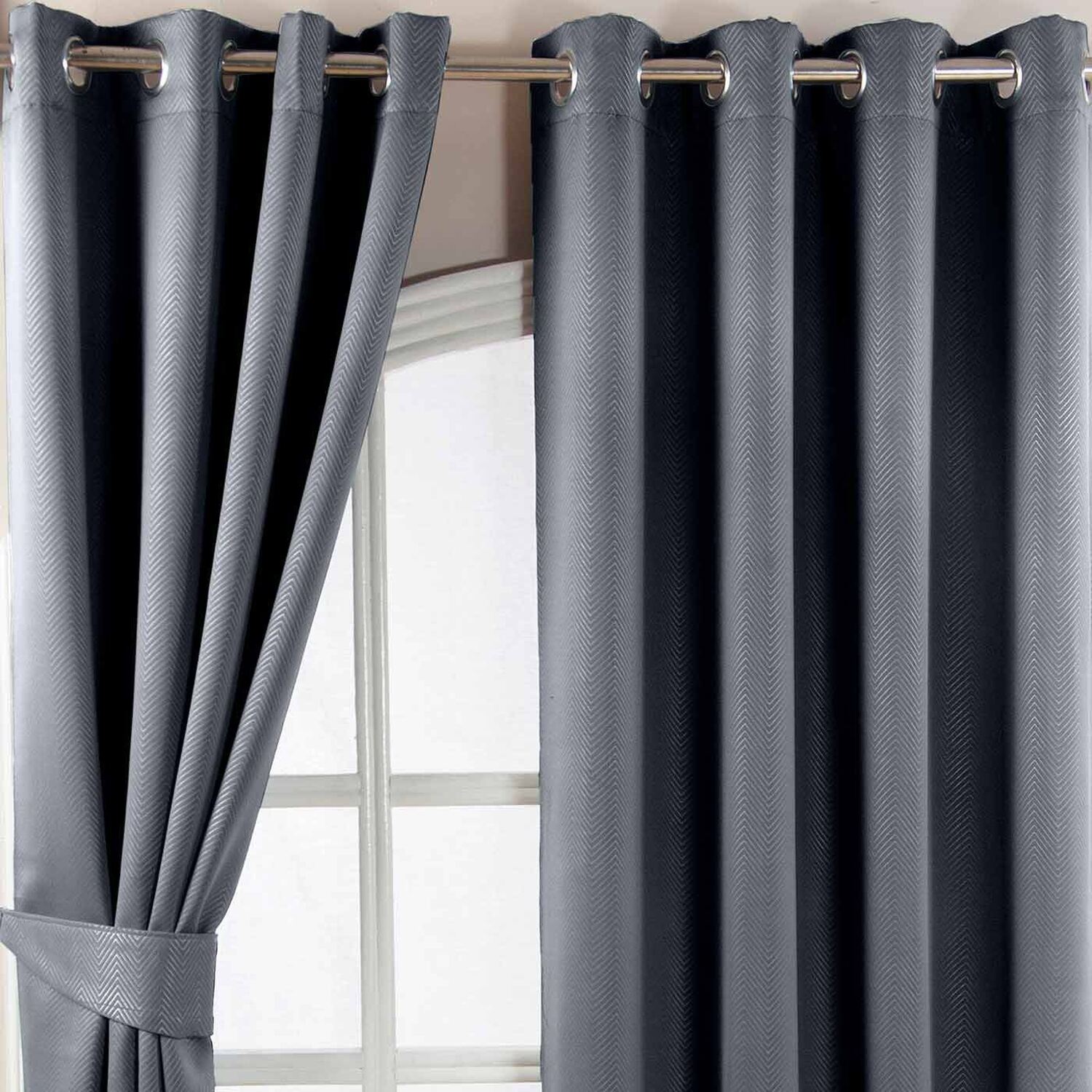 Herringbone Chevron Blackout Curtains Pair Eyelet
