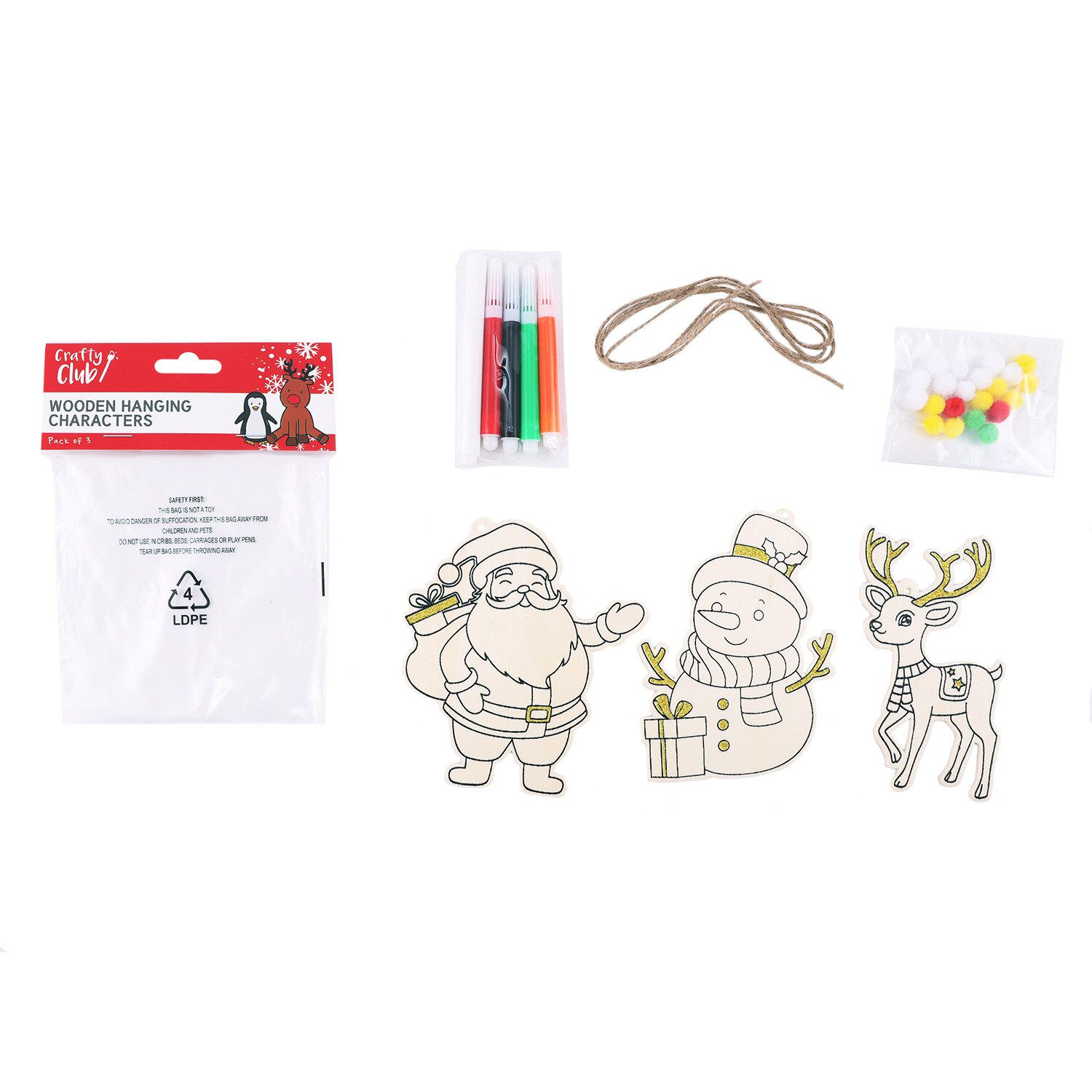 Pack of 3 Wooden Hanging Characters