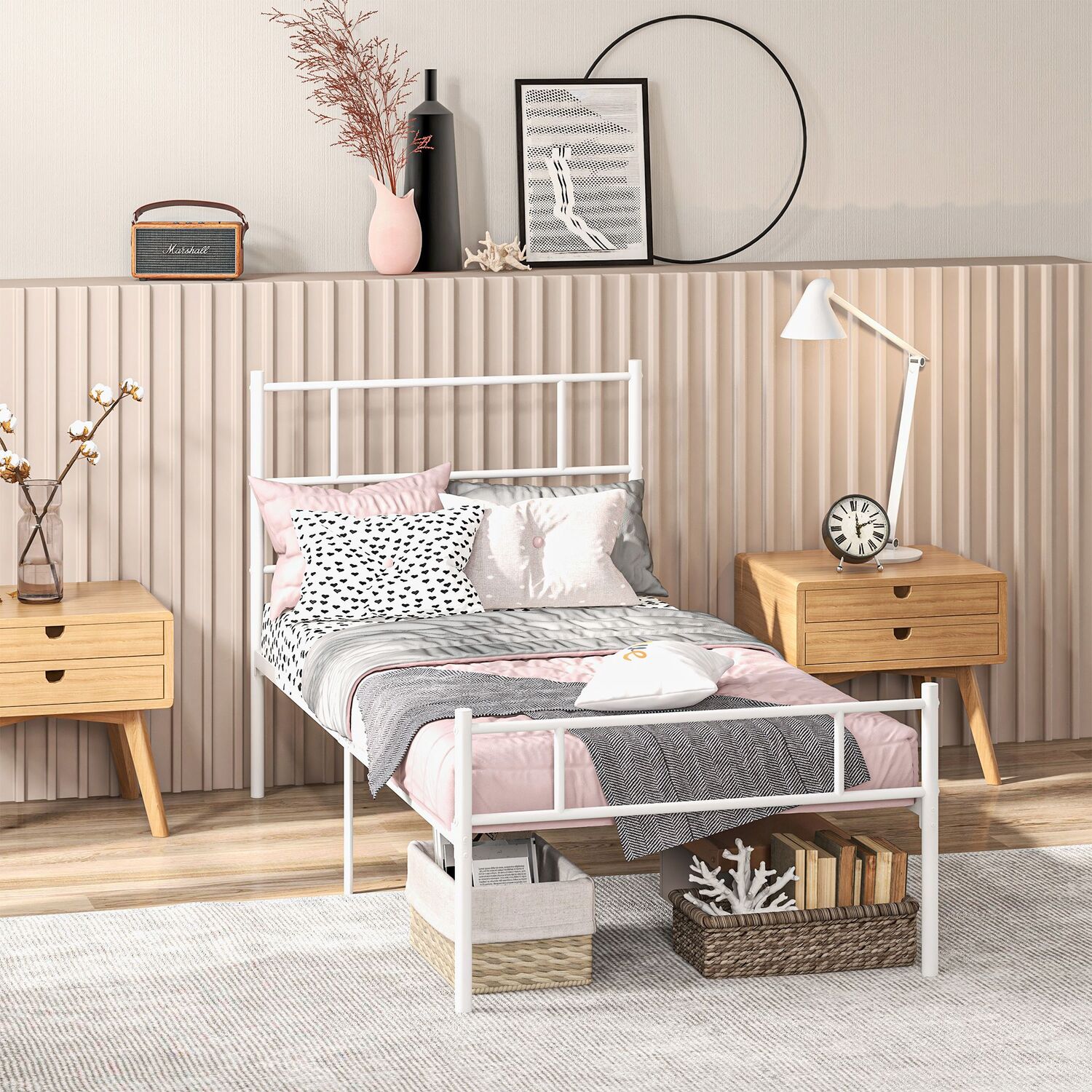 Single Metal Bed Frame with Headboard and Footboard