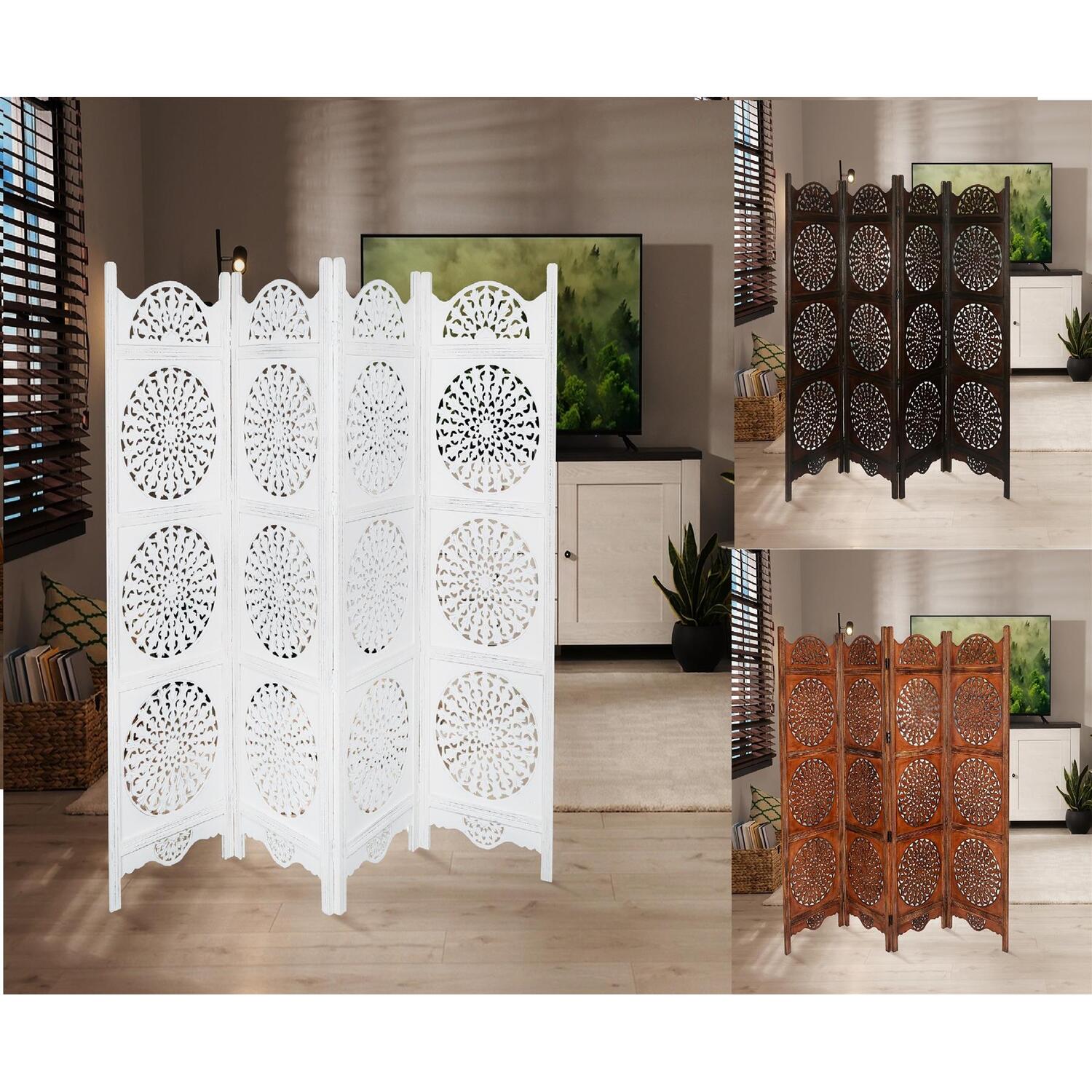 4 Panel Heavy Carved Wooden Room Divider Screen Sticker