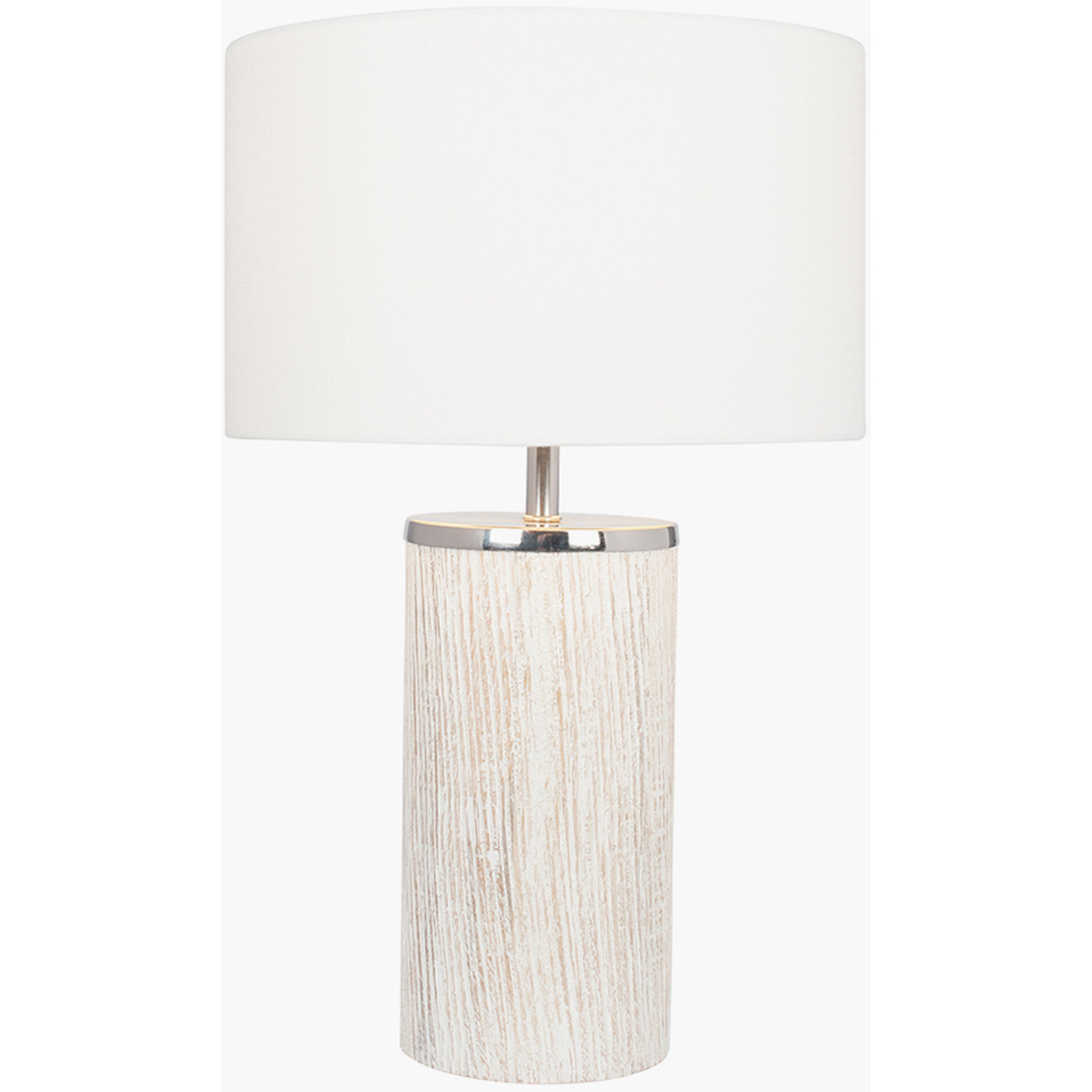 White Wash Wood Column Table Lamp