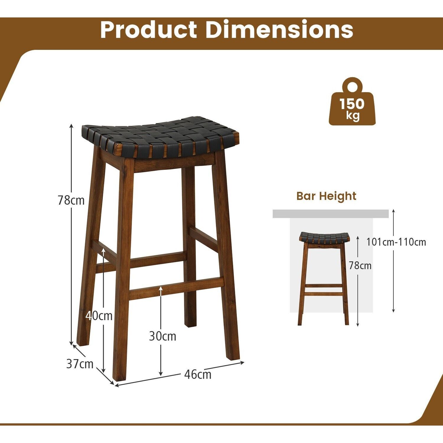 2Pcs Backless Dining Chairs