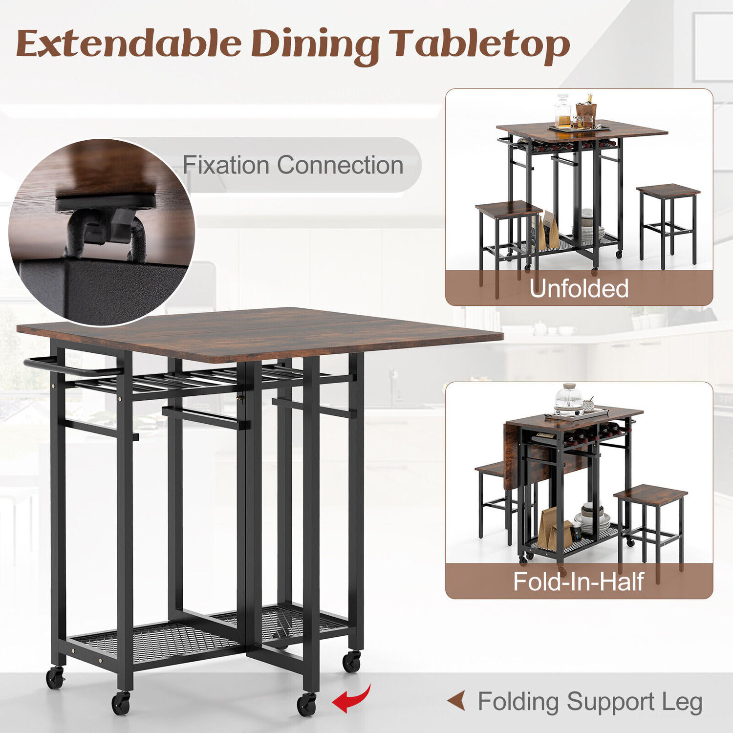 Extendable Kitchen Table Stool Set