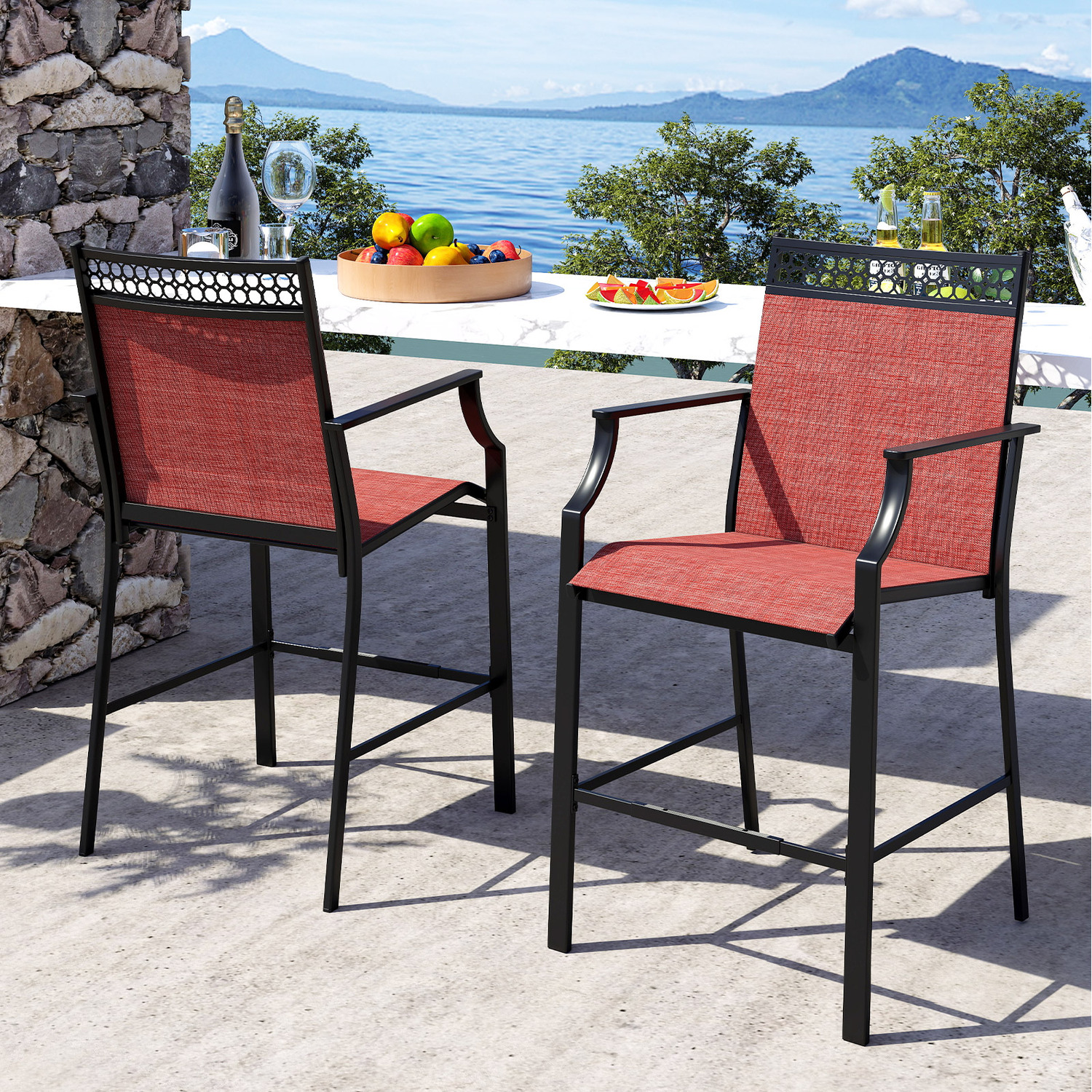Outdoor Bar Stool Patio Chair Set of 2