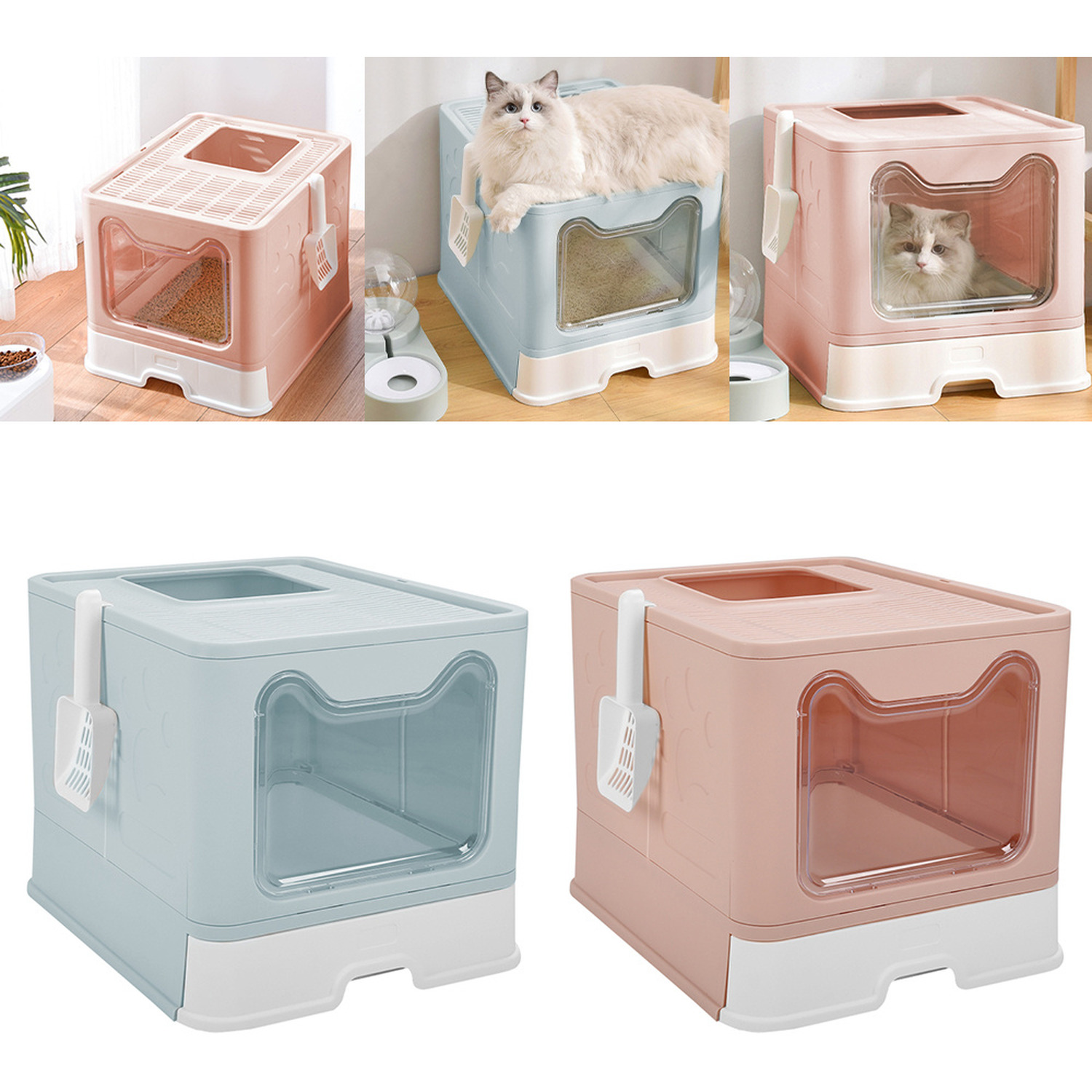 Folding Cat Litter Box Plastic Top Entry