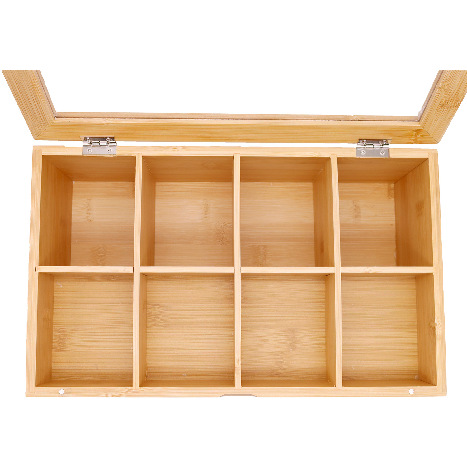 Bamboo Tea Box Organiser with 8 Compartments and Storage Drawer