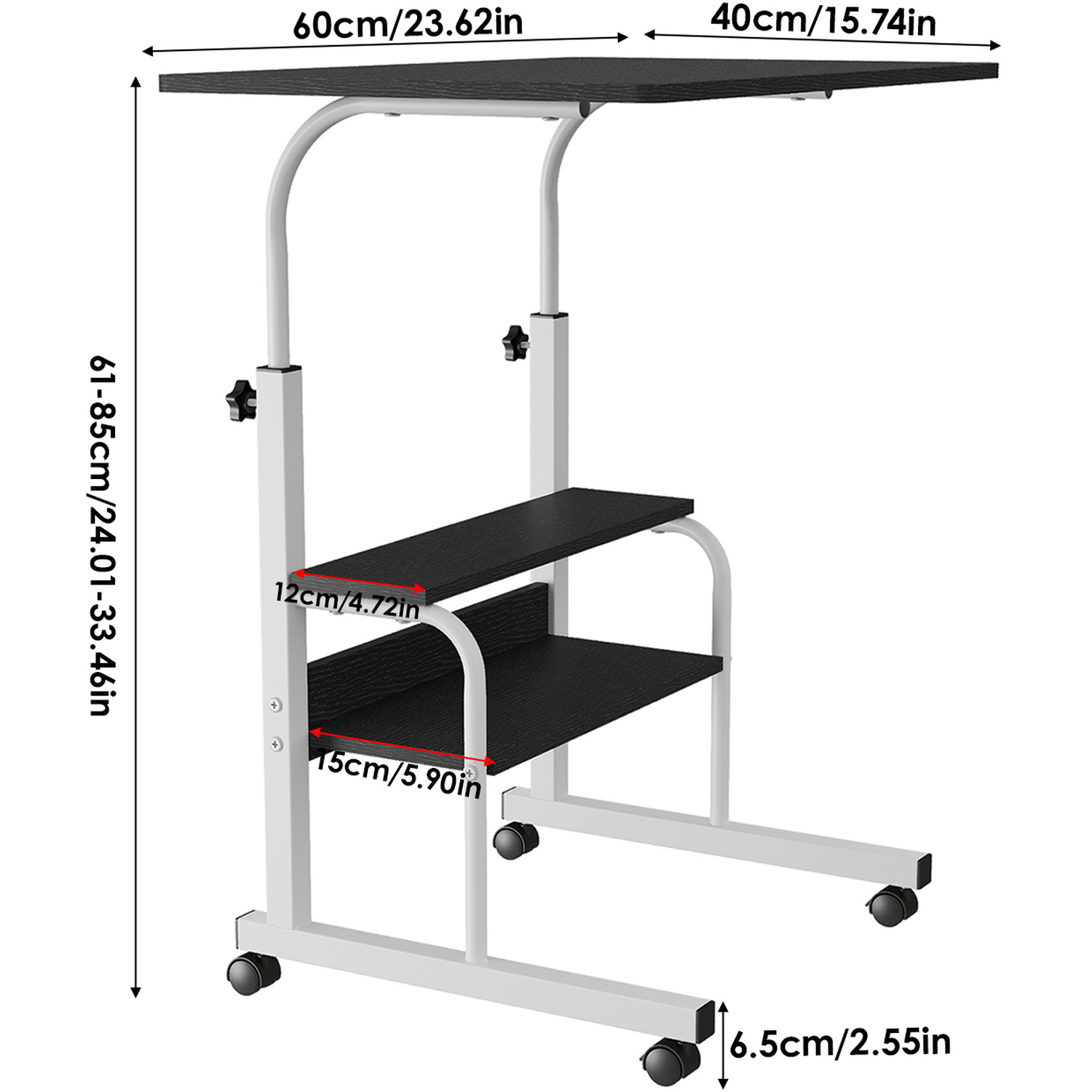 Mobile Bedside Desk with Adjustable Height