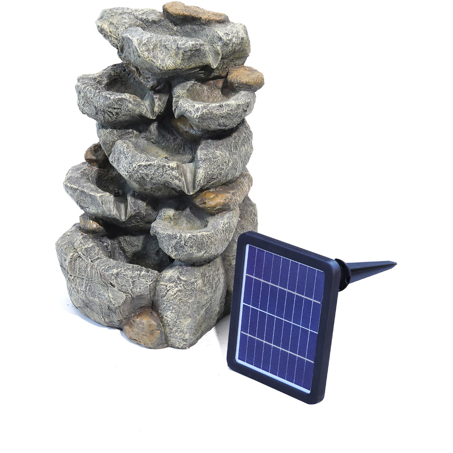 Solar-Powered Multi-Tier Rock Design Water Feature
