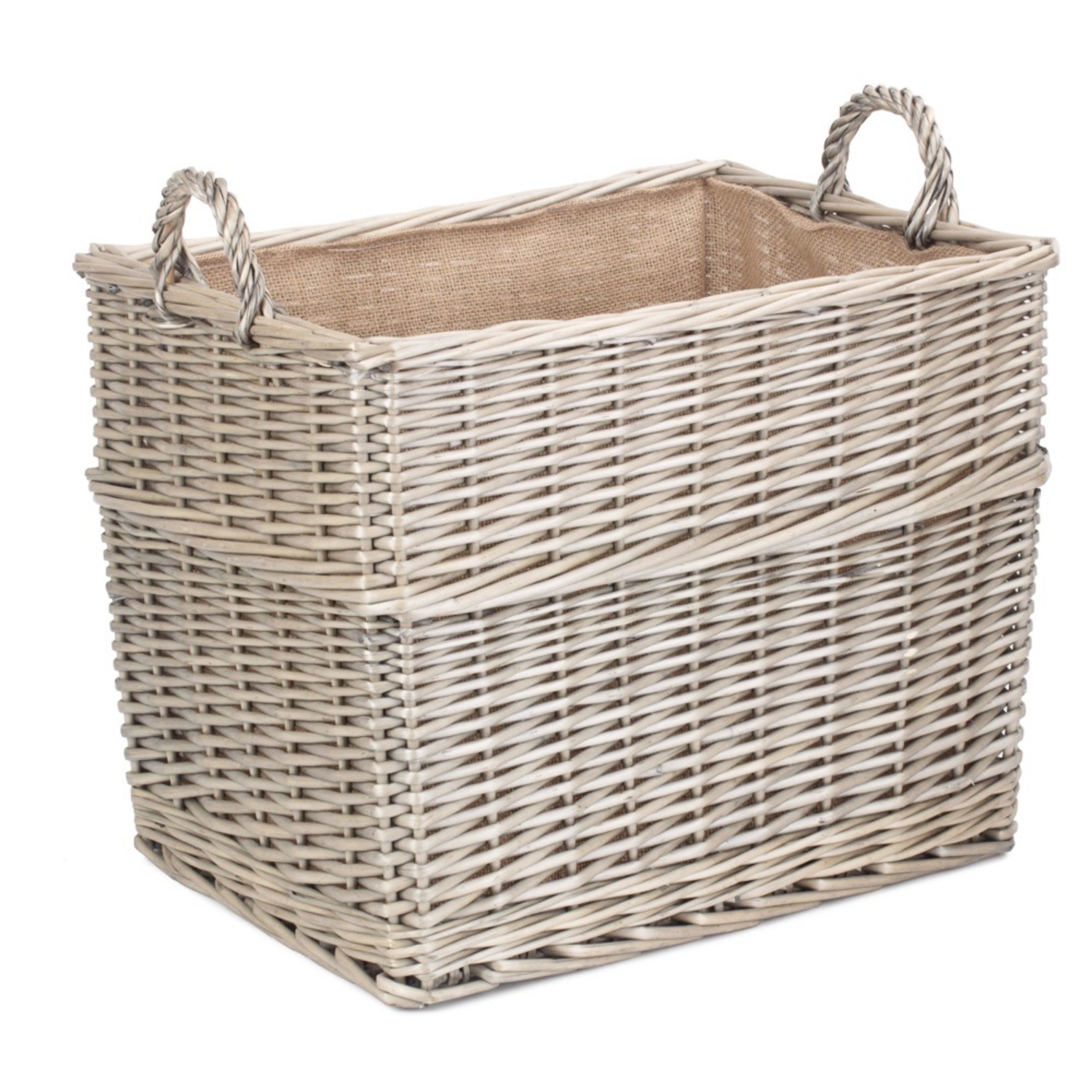 Rectangular Hessian Lined Wicker Log Storage Basket
