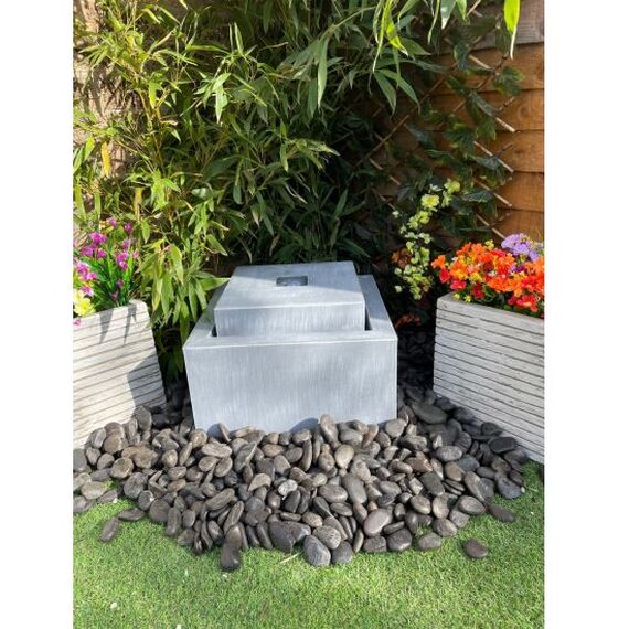 Zinc Cube Modern Metal Solar Water Feature