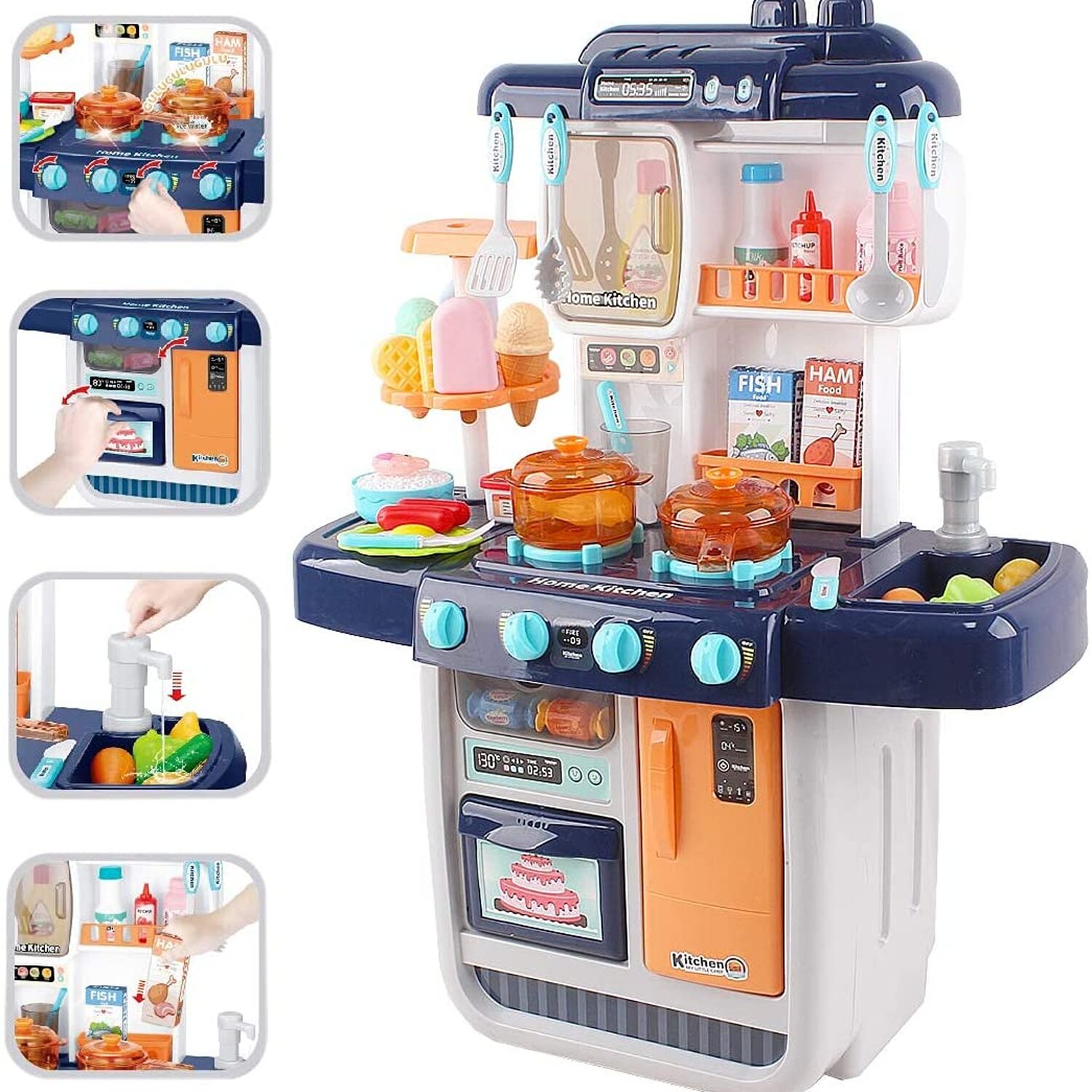 Miniature Kitchen Play Set with 34 Accessories blue