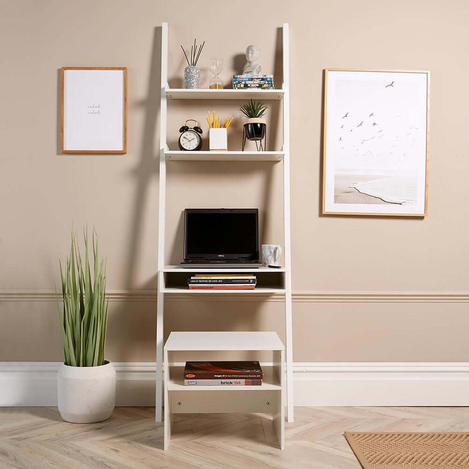 Home Source Ladder Shelf Desk and Storage Stool Set