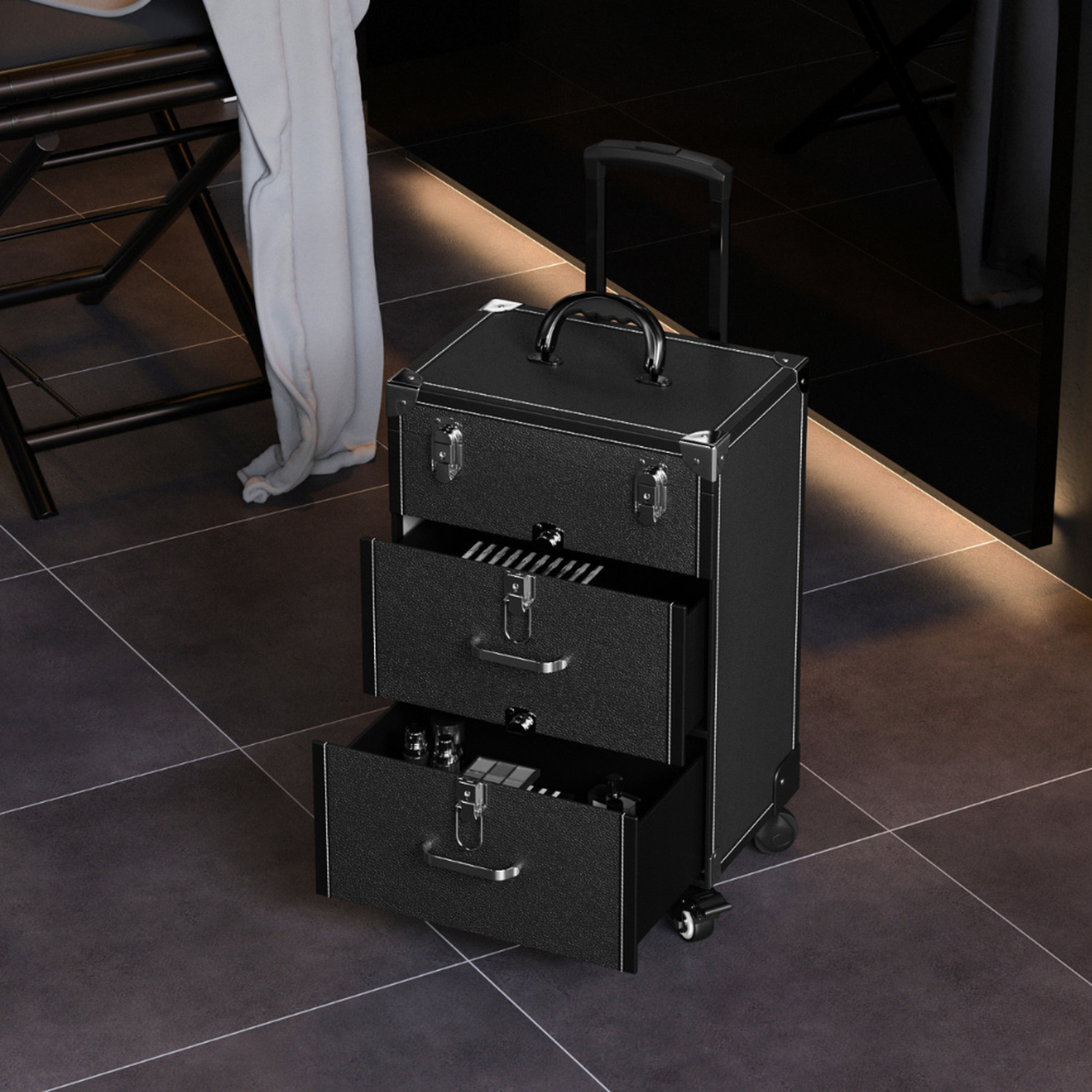 Professional PU Leather Vanity Trolley