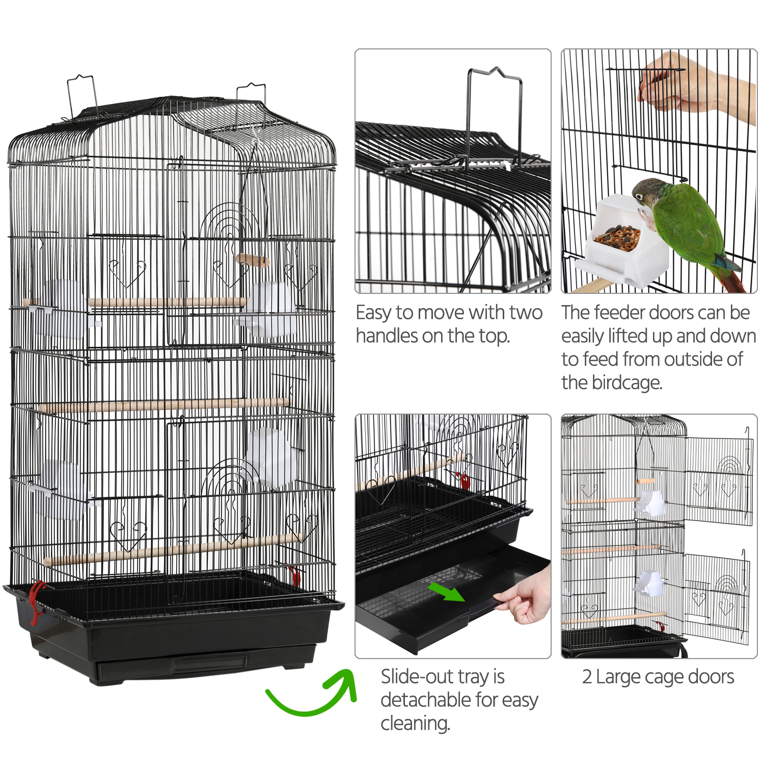 Open Top Metal Bird Cage with Feeders