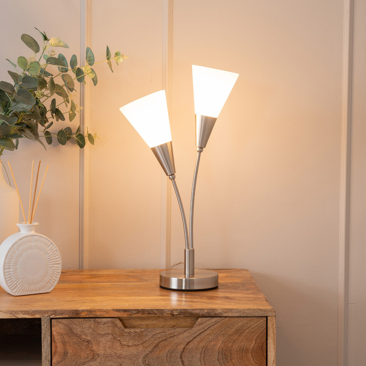 Kristina Frosted White Shade 2 Way Metal Uplighter Table Lamp with LED ...
