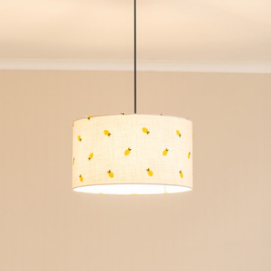 Brae Medium Natural Fabric Lemon Drum Lamp Shade with Bulb