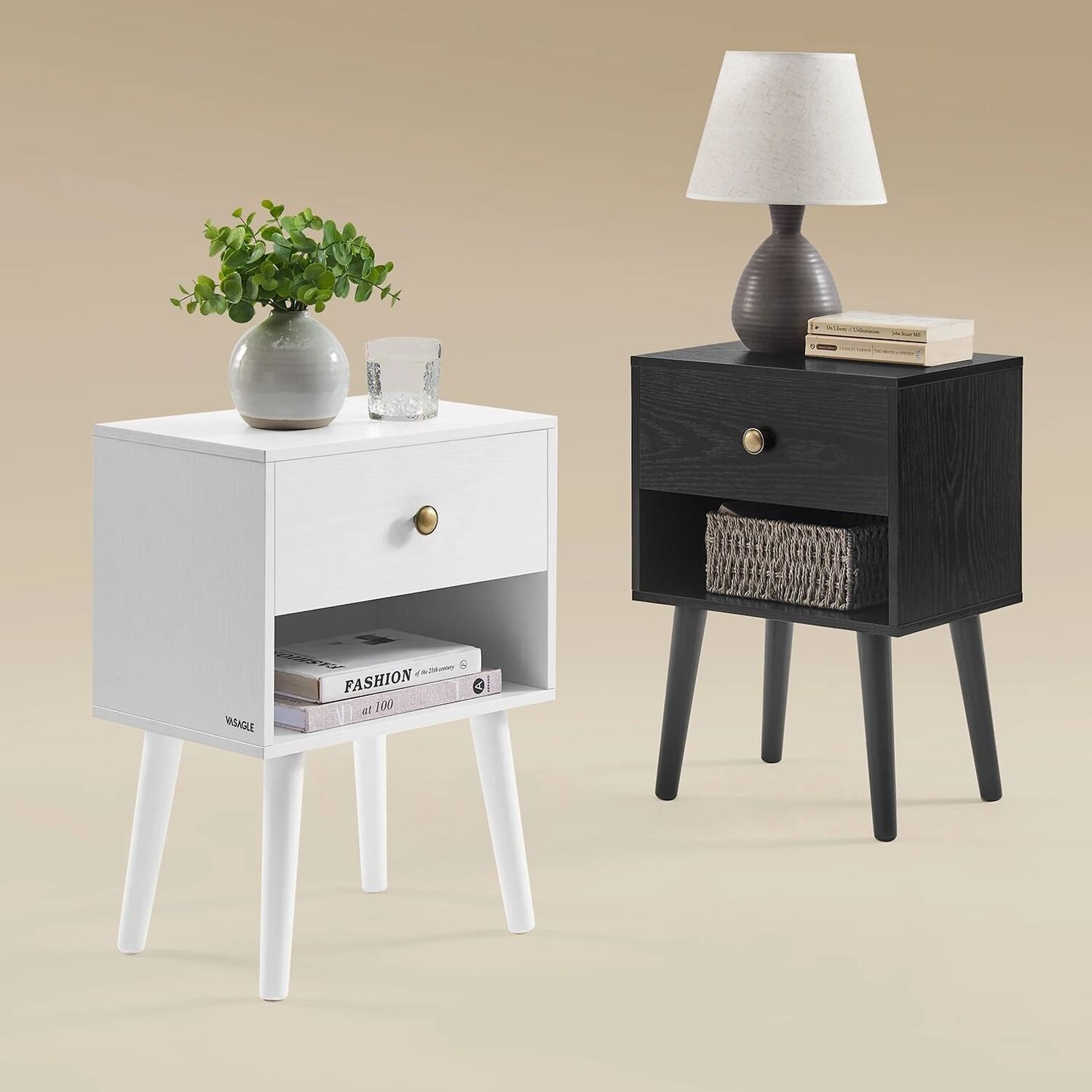 Bedside Table Storage Drawer and Open Shelf