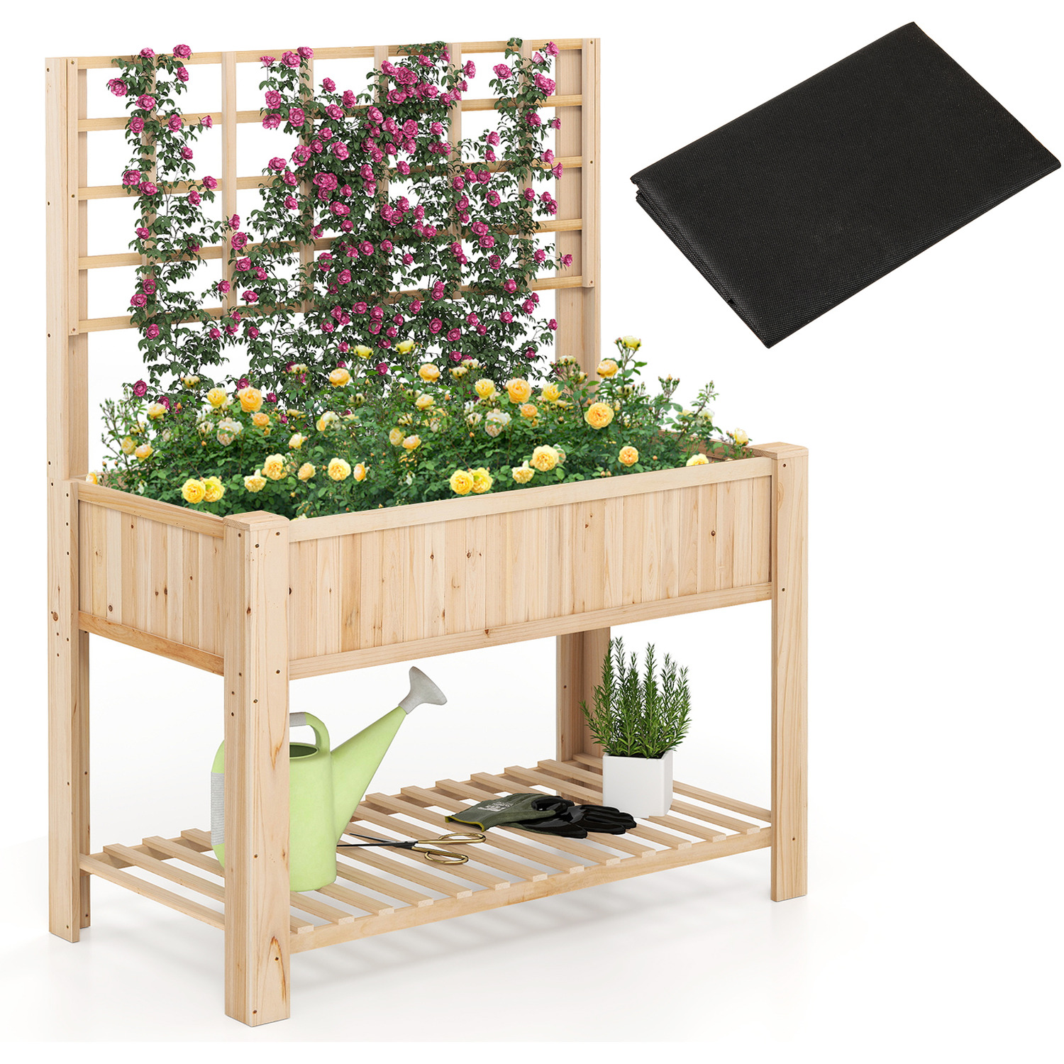 Elevated Planter Box Raised Garden Bed with Trellis